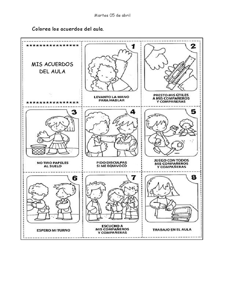 Colorea Los Acuerdos Del Aula MARTES | PDF