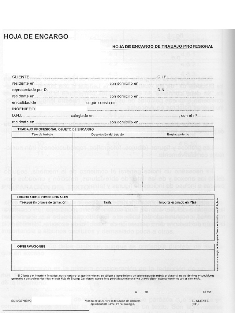 Organización y Gestión Del Proyecto Modelo - Hoja - Encargo - l4 | PDF