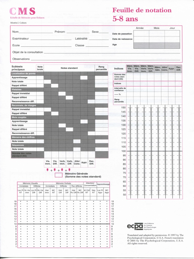 CMS - Feuille de notation 5-8 ans | PDF