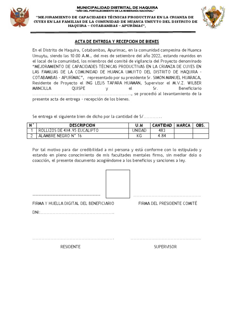 Acta de Entrega y Recepcion de Bienes 2022 | PDF Acta de Entrega y Recepcion de Bienes 2022 | PDF
