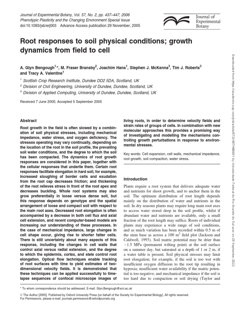Bengough Et Al., 2006 - Root Responses To Soil Physical Conditions Growth Dynamics From Field To ...