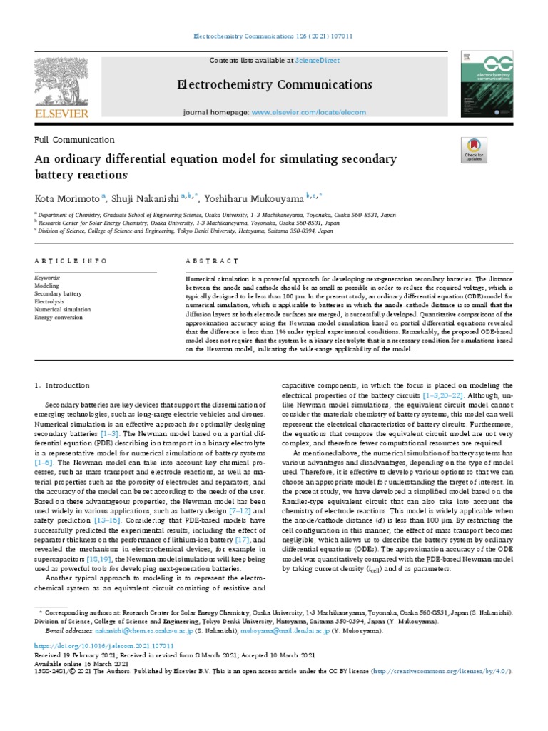 An Ordinary Differential Equation Model For Simultin Secondary Battery