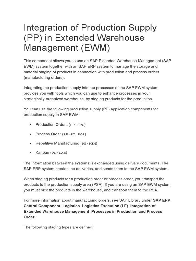 EWM Production Supply Integration Guide | PDF | Logistics | Warehouse