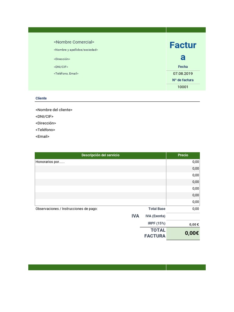 Modelo-de-Factura-Exenta-de-IVA-con-IRPF | PDF