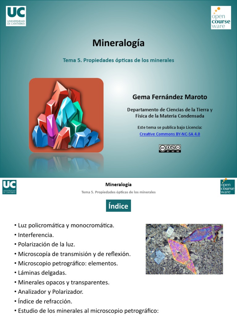Mineralogia Propiedades Opticas de Los Minerales | Descargar gratis PDF | Mineralogía | Química