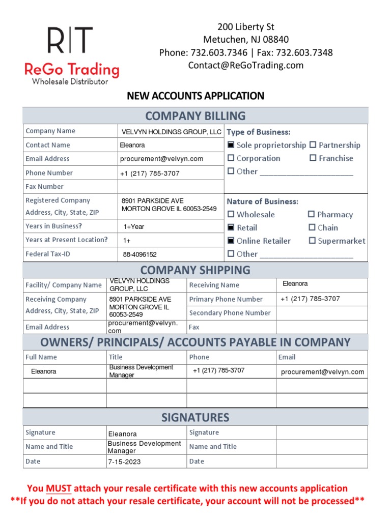 ReGo Trading - New Customer Application | PDF | Business Process ...