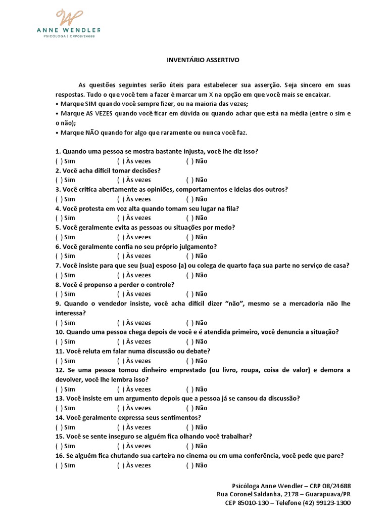 Inventário Da Assertividade | PDF