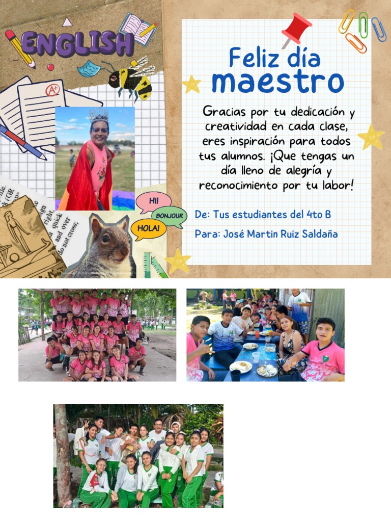 Tarjeta Feliz Día Del Maestro Papel Café Pdf