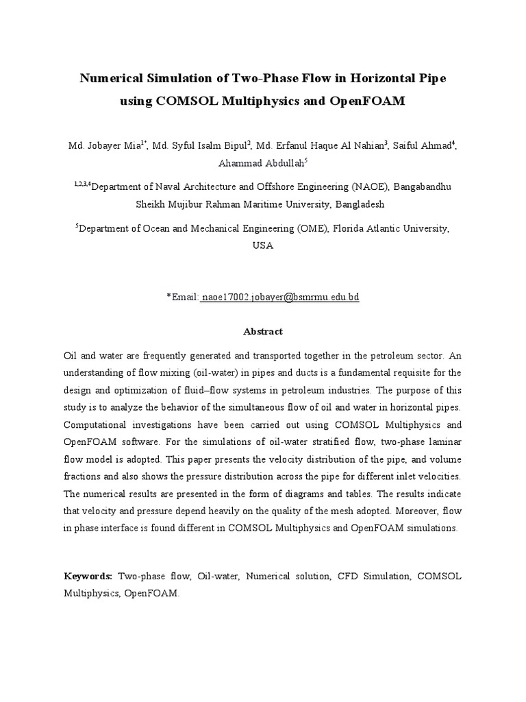 Numerical Simulation of Two-Phase Flow in Horizontal Pipe - R1 | PDF ...