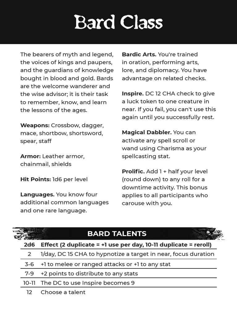 Bard Class Overview and Abilities | PDF