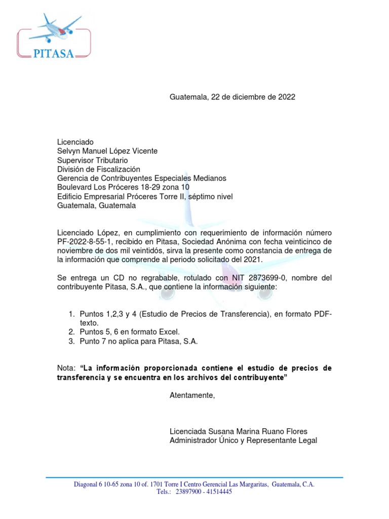 Carta Respuesta Requerimiento SAT PF | PDF