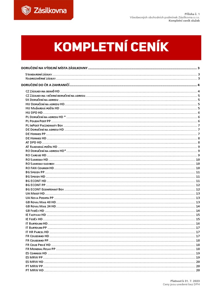 Kompletni Cenik Sluzeb | PDF