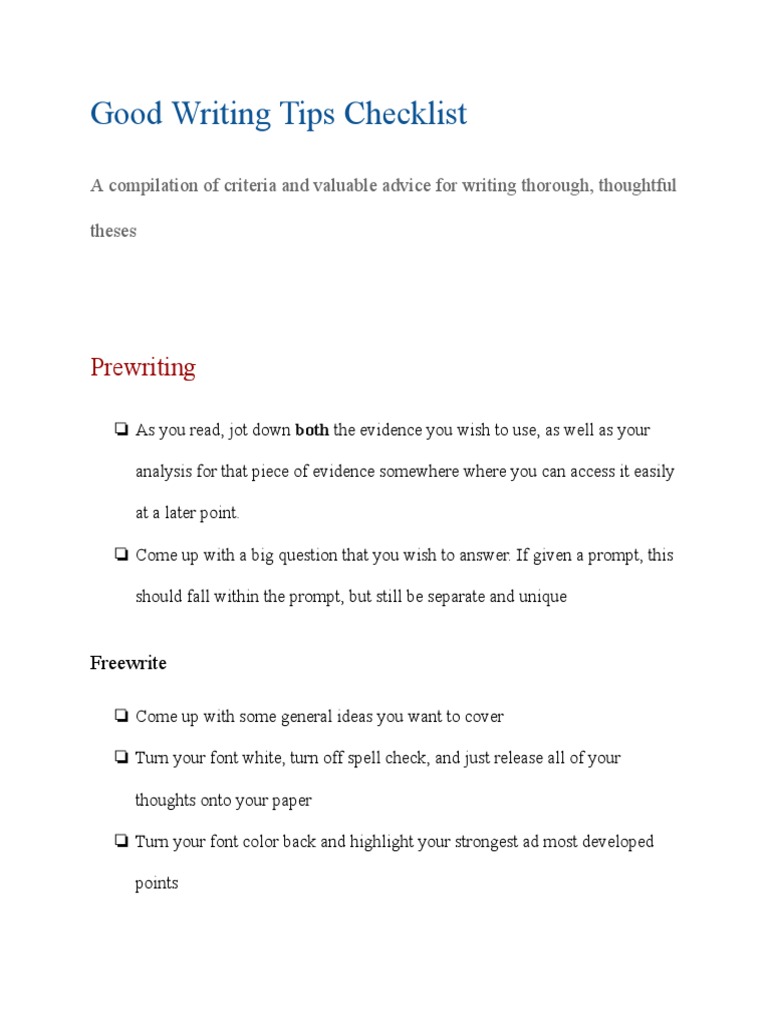 Good Writing Tips Checklist | PDF