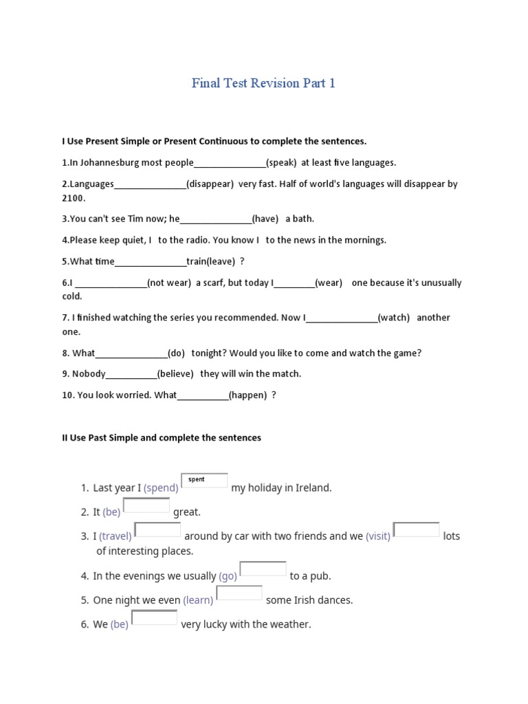 Final Test Revision Part 1 Pdf