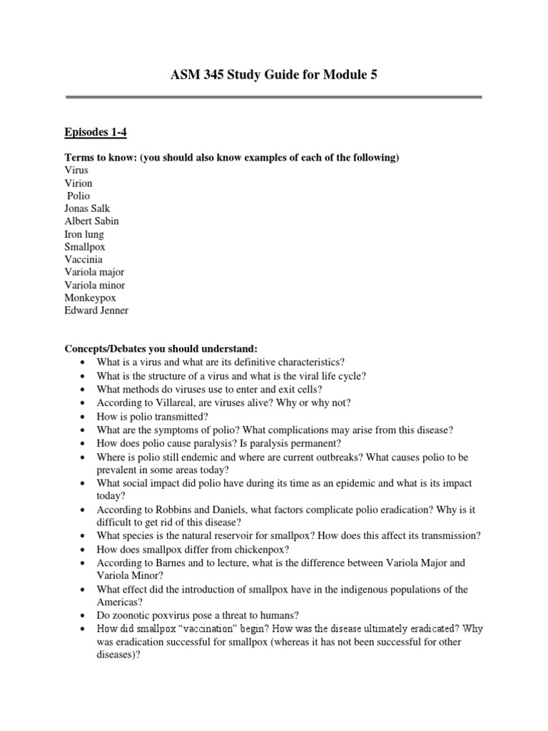 ASM 345 Study Guide For Quiz 5 Module 5 - 2014-1 | PDF | Smallpox ...