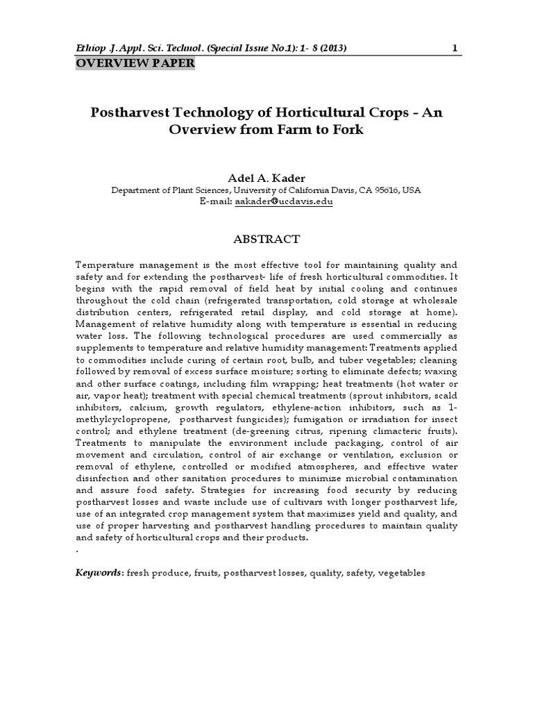 Postharvest Technology of Horticultural Crops - An Overview From Farm ...