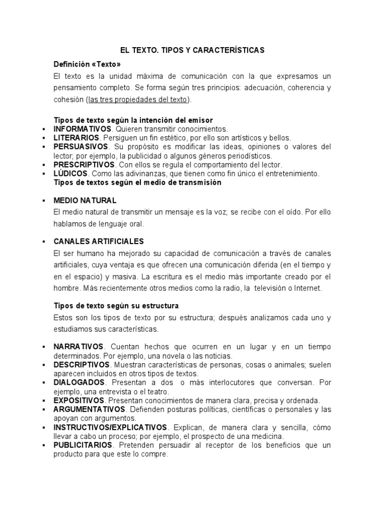 Tipos De Texto Y Sus Caractersticas