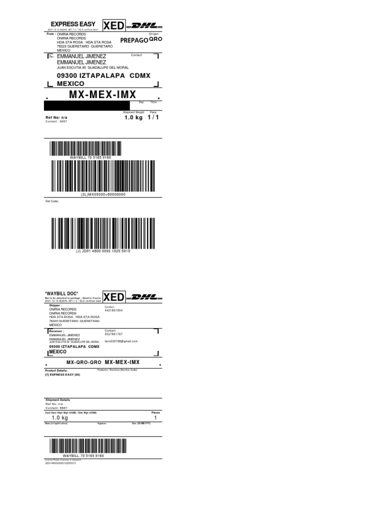 MyDHL API Shipment Waybill Document | PDF