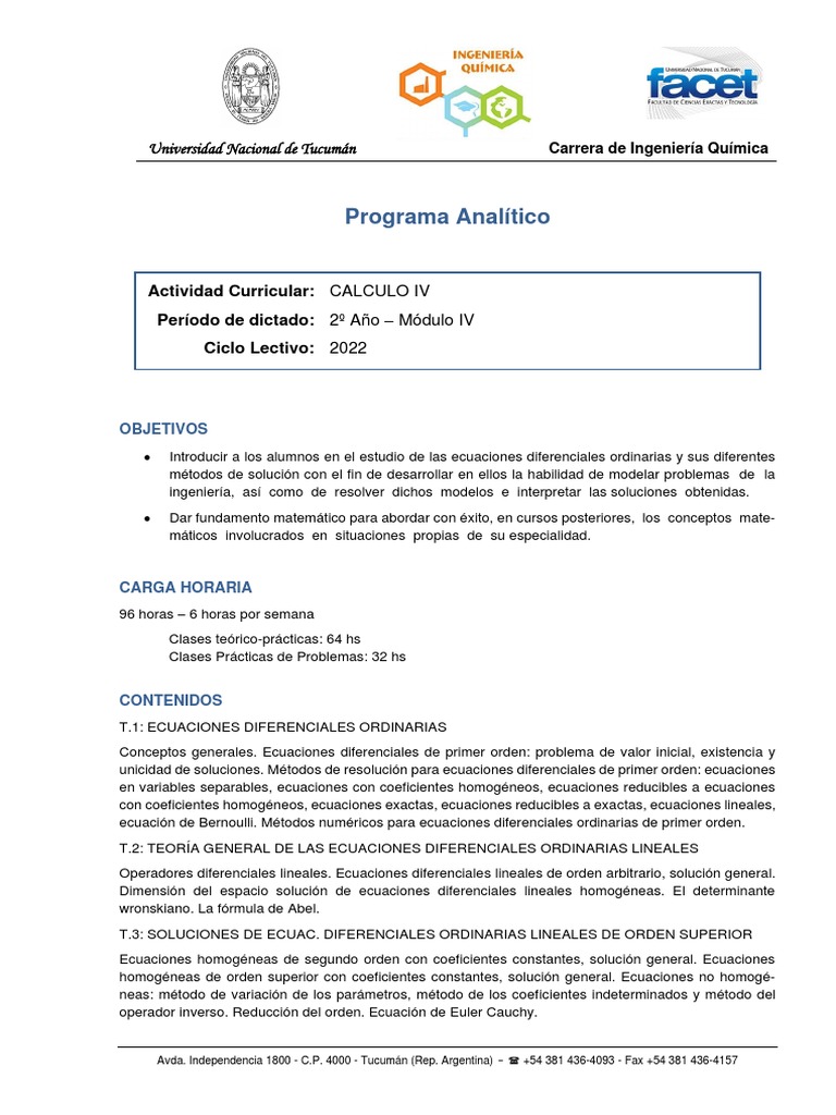 Programa 2022 04 Calculo-IV | PDF
