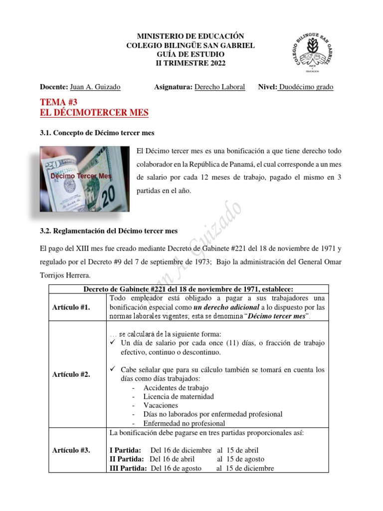 Tema #3. El Décimo Tercer Mes (Teoría) | PDF | Salario | Labor