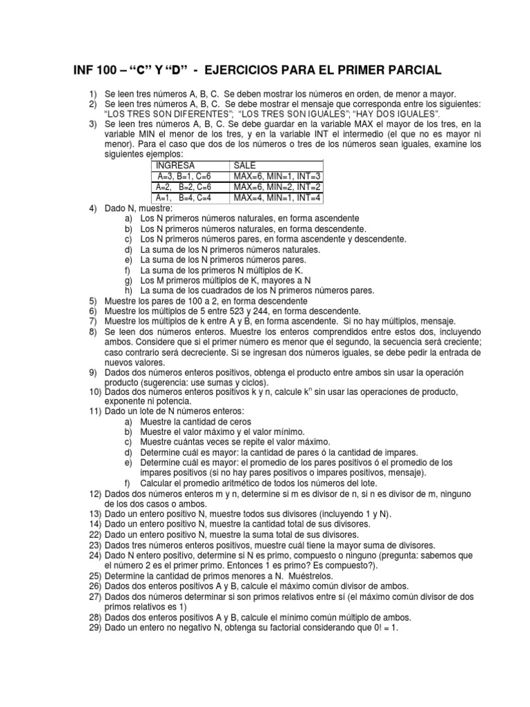 Ejercicios Primer Parcial | PDF | Multiplicación | Entero