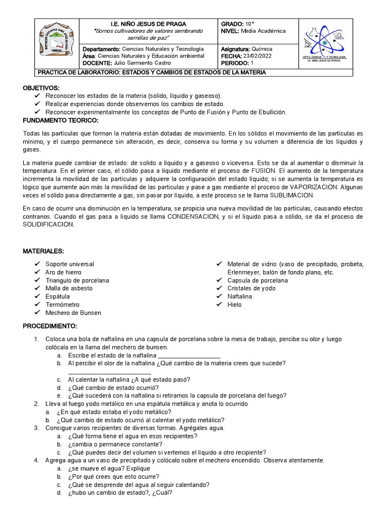 Experimento Estados de La Materia | PDF | Gases | Líquidos