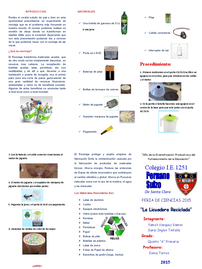 Triptico Licuadora Reciclaje | PDF | Reciclaje | Residuos Triptico Licuadora Reciclaje | PDF | Reciclaje | Residuos