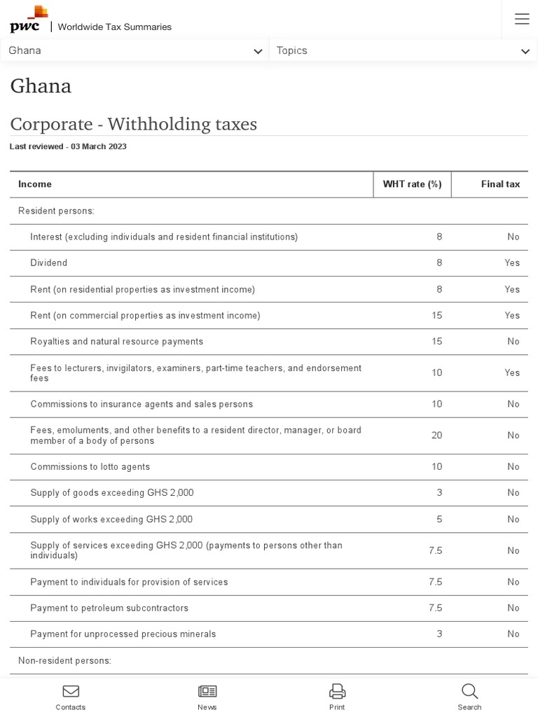 Ghana - Corporate - Withholding Taxes | PDF | Economies | Government ...