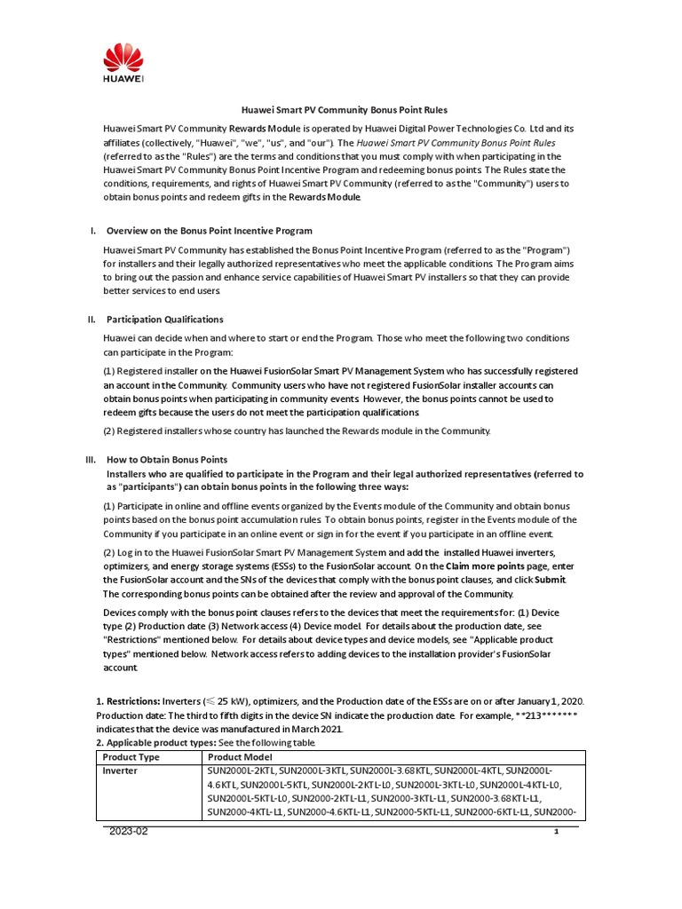 Huawei Smart PV Community Bonus Points Guide | PDF | Computing