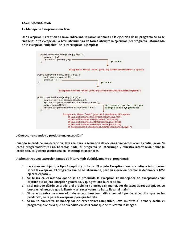 Excepciones en JAVA (1) | PDF | Java (lenguaje de programación) | Programa de computadora