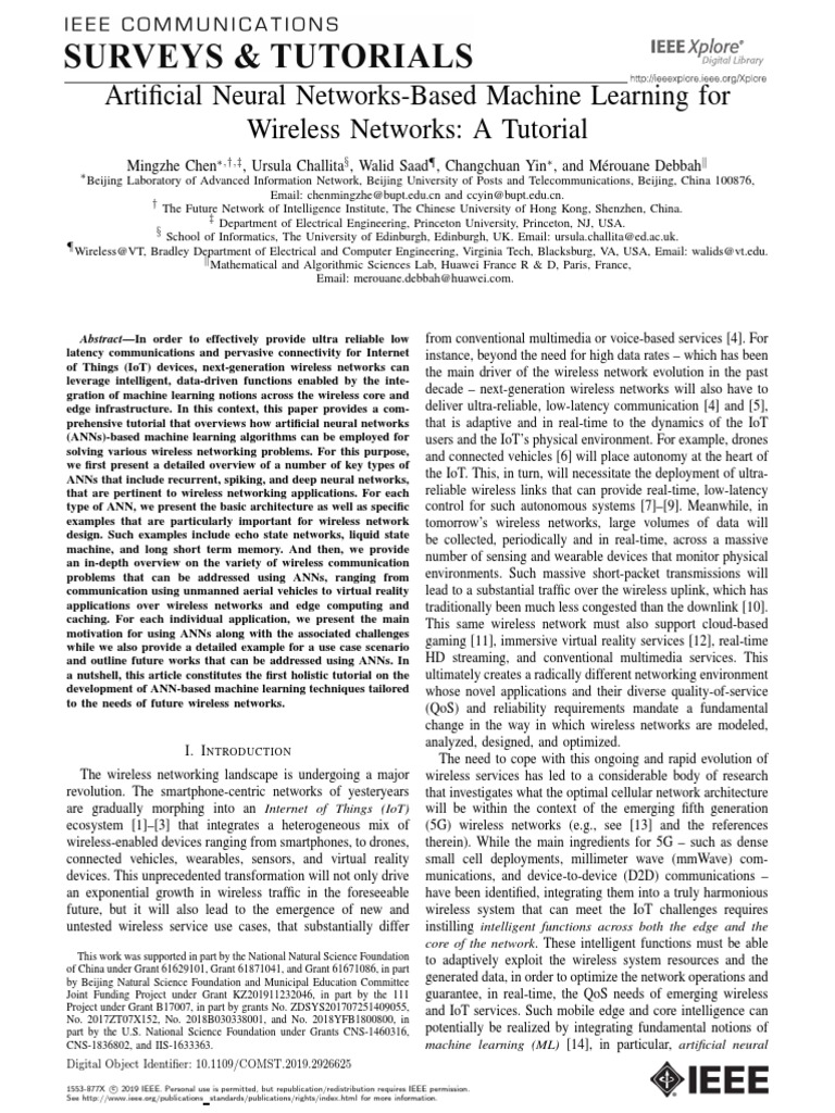 Artificial Neural Networks-Based Machine Learning For Wireless Networks ...