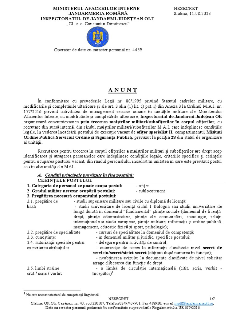 Anunt Concurs TCO - M.o-1 | PDF