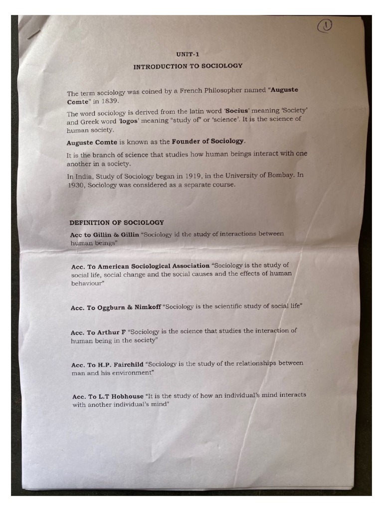 Sociology - Unit 1 | PDF