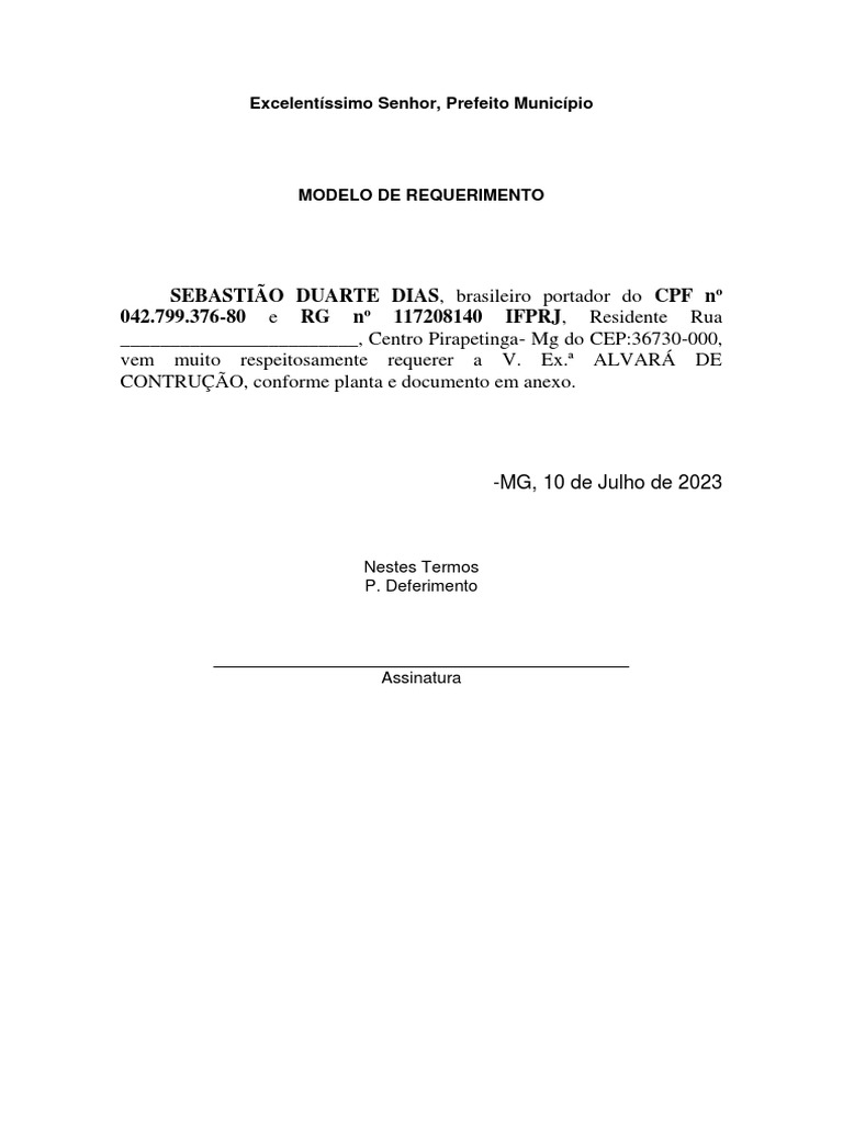 Modelo de Requerimento de OBRA | PDF