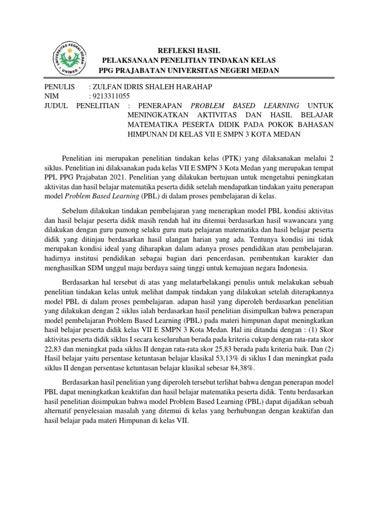 Refleksi Hasil PTK PPG Prajabatan 2022 | PDF