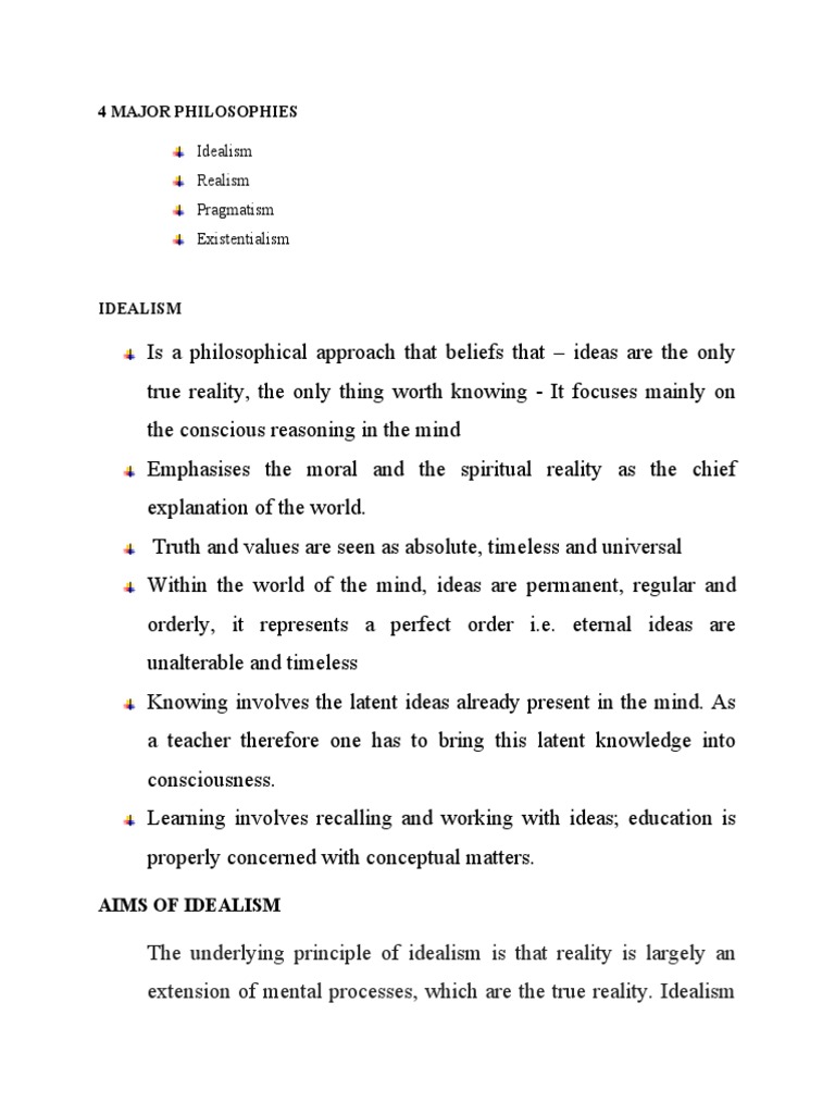 Overview of Major Philosophies in Education | PDF | Idealism | Reality