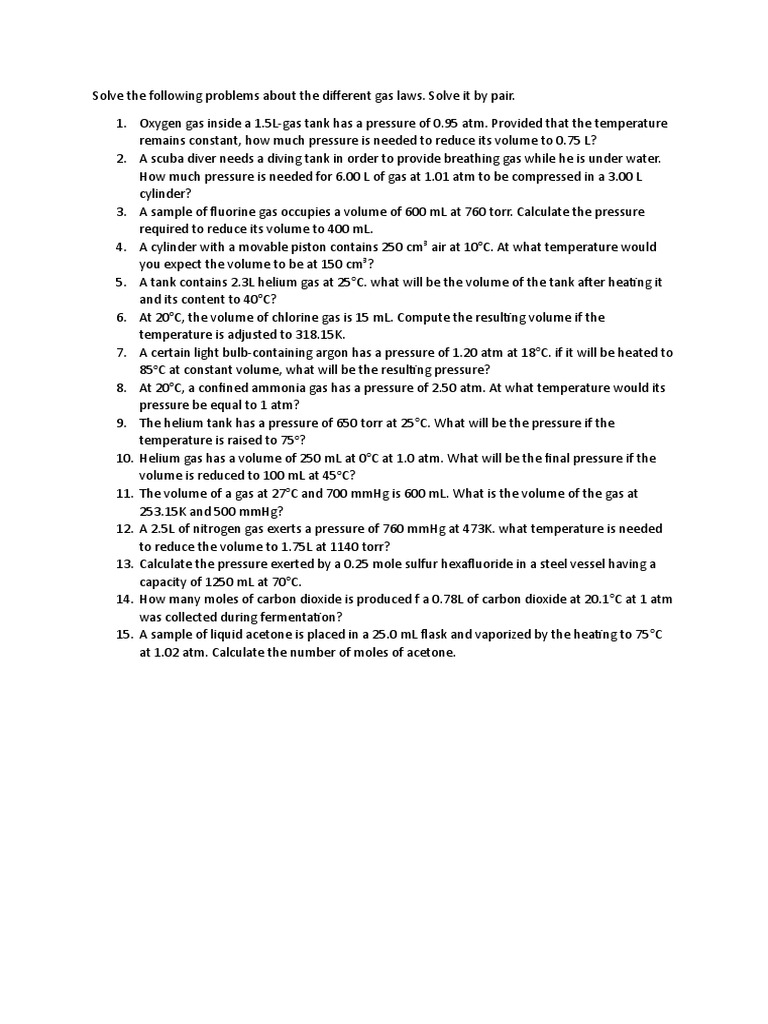 Gas Laws Problem Solving Guide | PDF