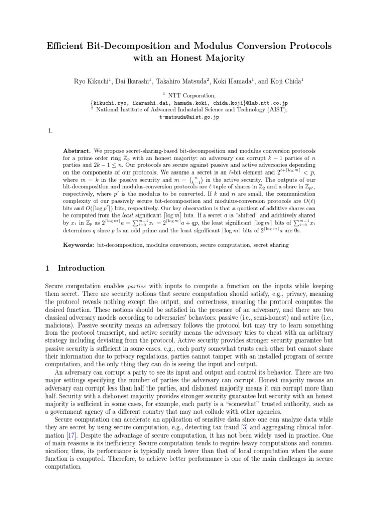 Efficient Bit Decomposition And Modulus Conversion Protocols With An 3408