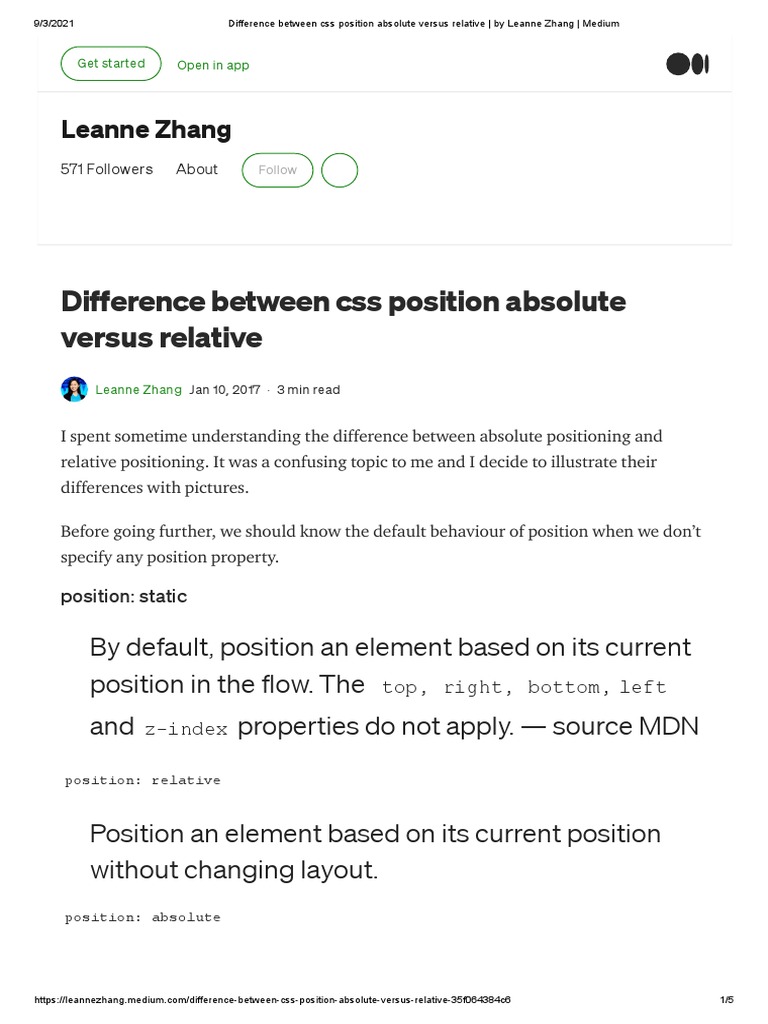 Difference Between Css Position Absolute Versus Relative - by Leanne Zhang - Medium | PDF ...