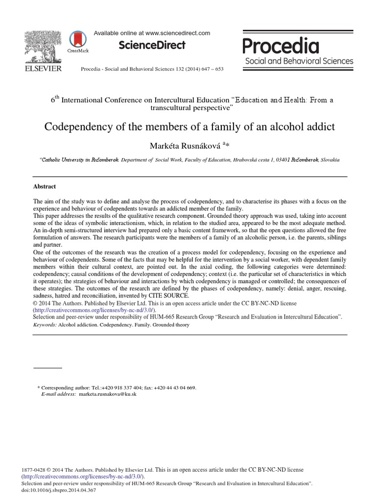 Rusnakova2014 - Codependency in Alcoholic Families | PDF
