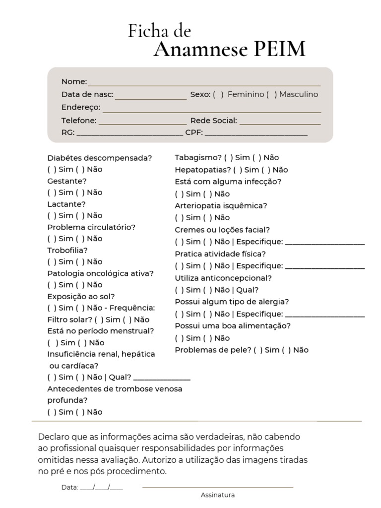 Ficha de Anamnese PEIM | PDF