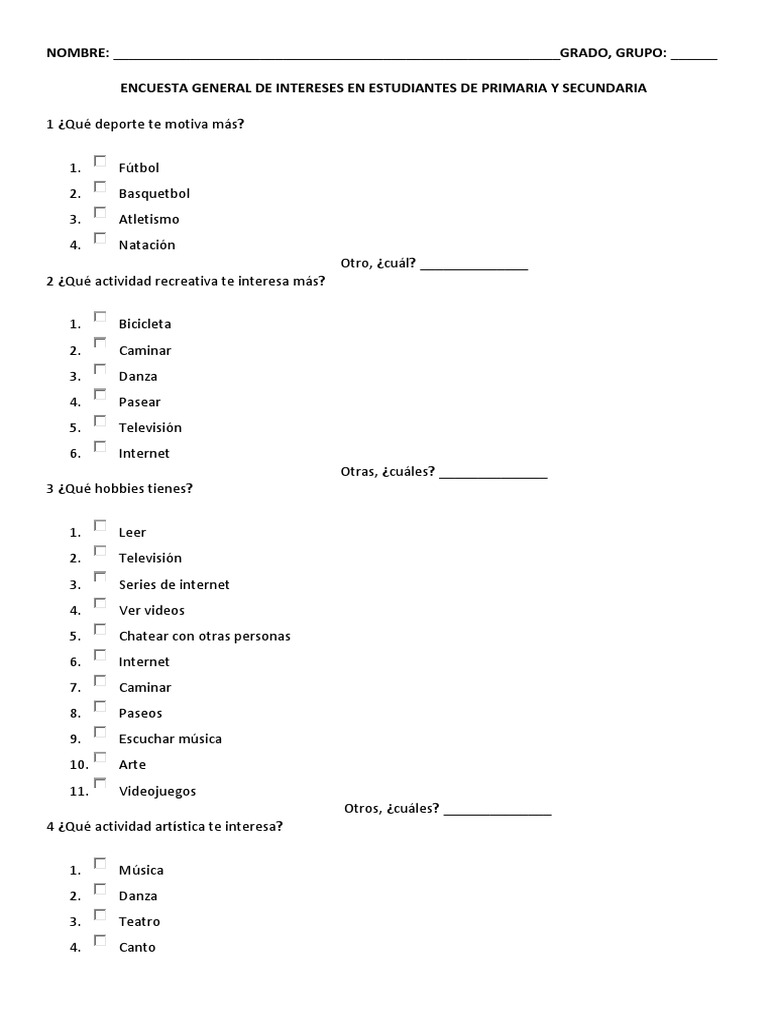 Encuesta General de Intereses Primaria y Secundaria | PDF
