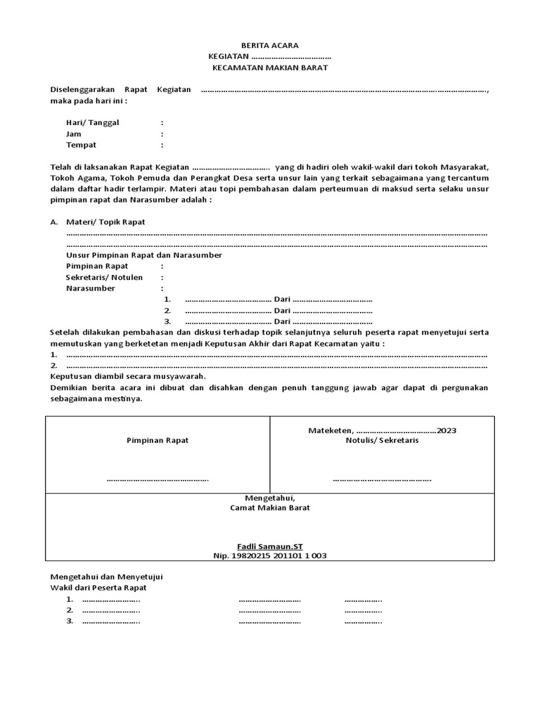 Daftar Hadir & Berita Acara Kegiatan 2023 | PDF