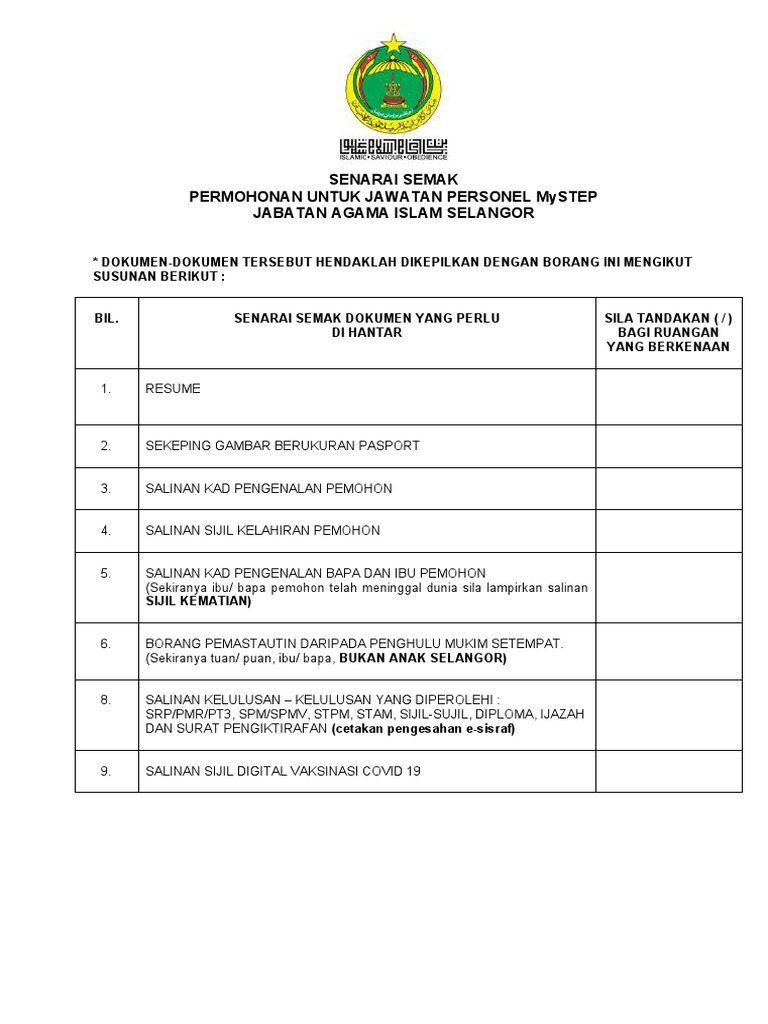 Senarai Semak Calon Mystep | PDF