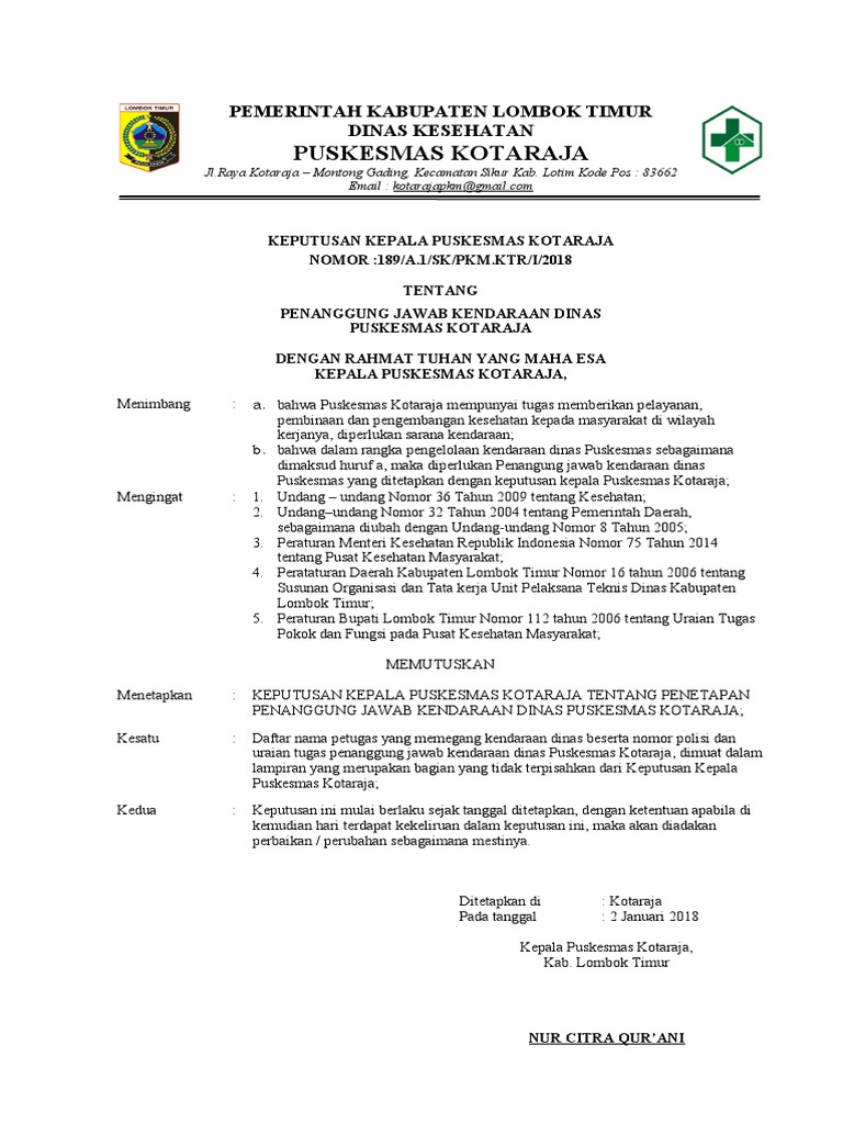 2.6.1.8 SK Penanggung Jawab Kendaraan Dinas Samba Edit | PDF