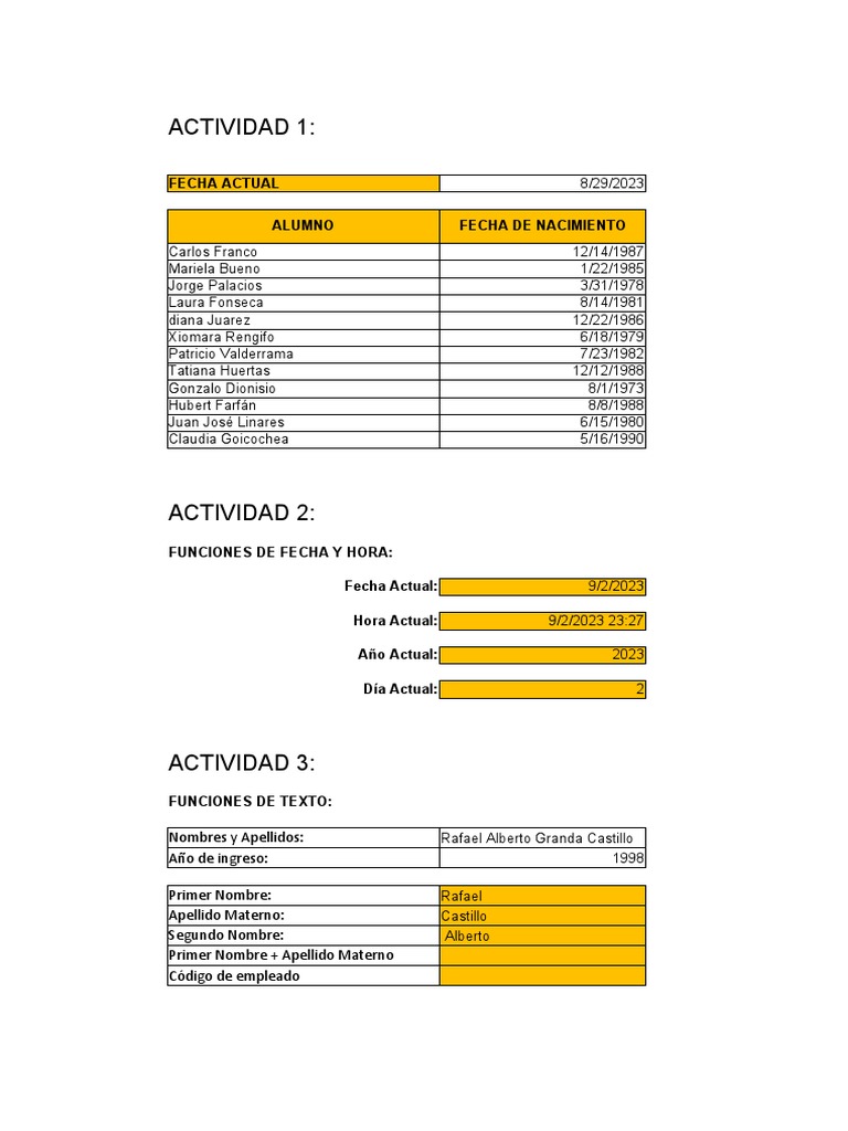 Actividad Funciones de Fecha y Texto - Casi | PDF