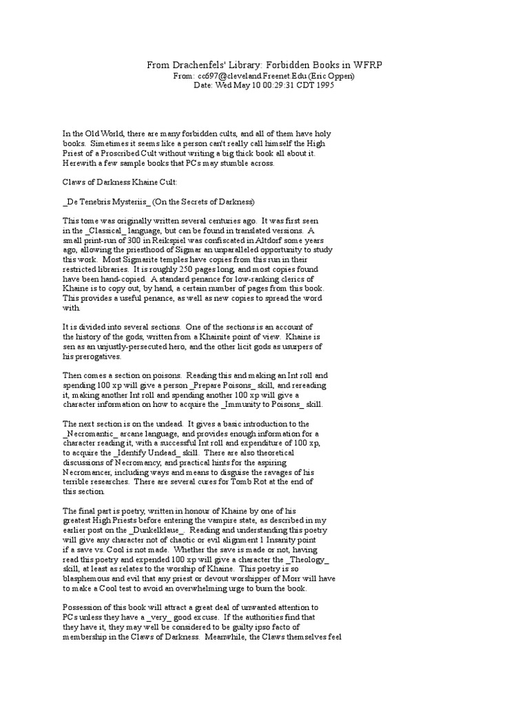 WFRP Warhammer Forbidden Book | PDF