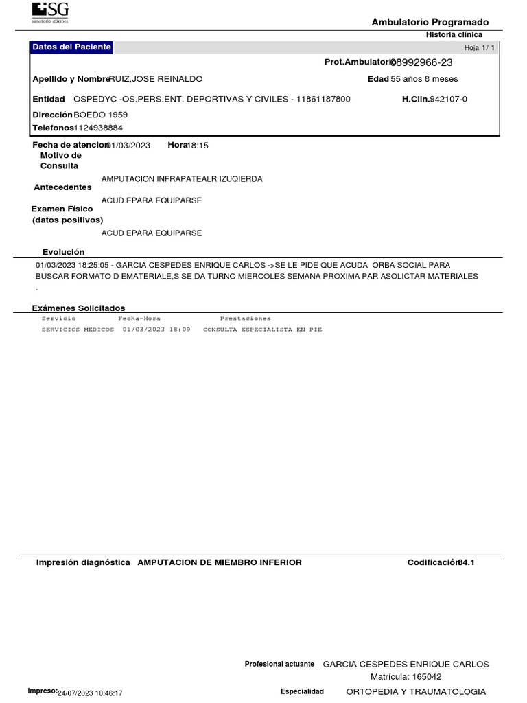 RUIZ - JOSE - REINALDO Historia Clinica | PDF | Examen físico ...