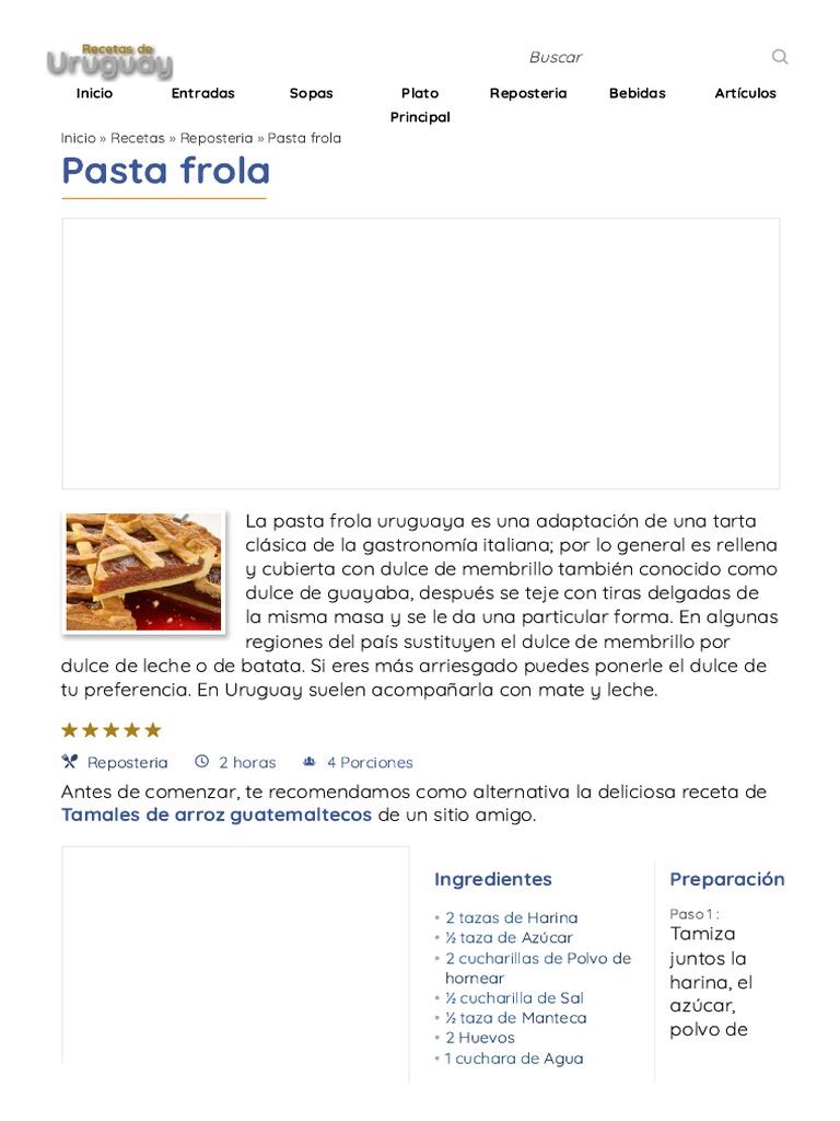 Pasta Frola Uruguaya: Receta Clásica | PDF | Postres | Preparación de ...
