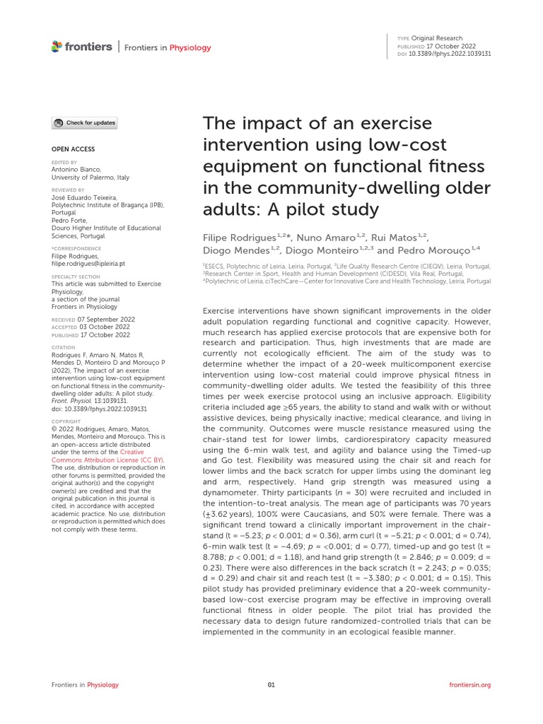 The Impact of An Exercise Intervention Using Low-Cost Equipment On ...
